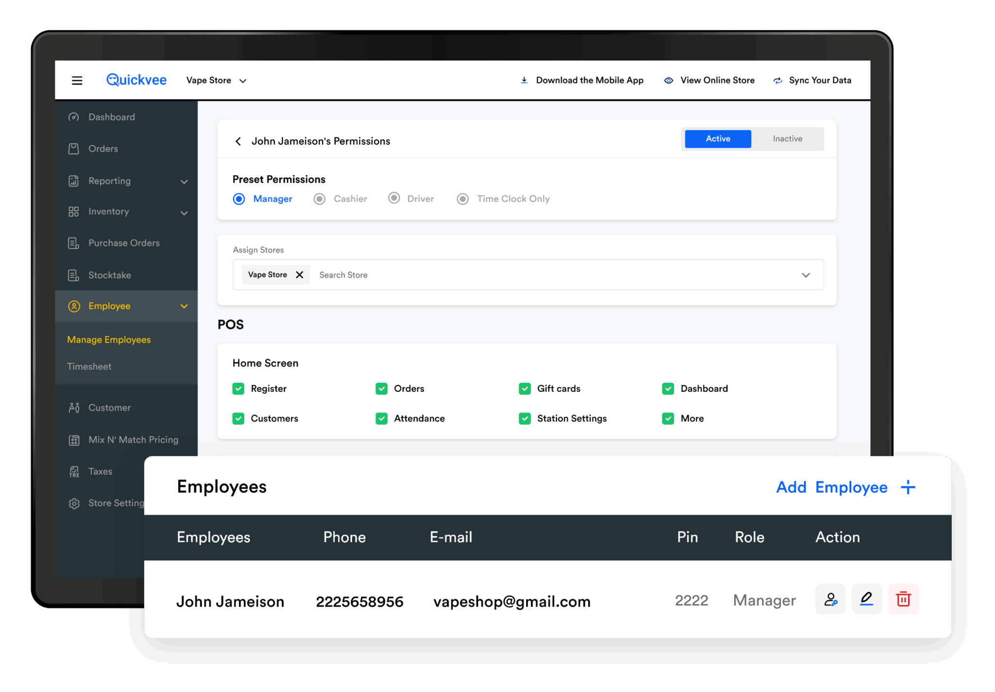 Quickvee POS Employee Management | Access Control & Staff Accountability